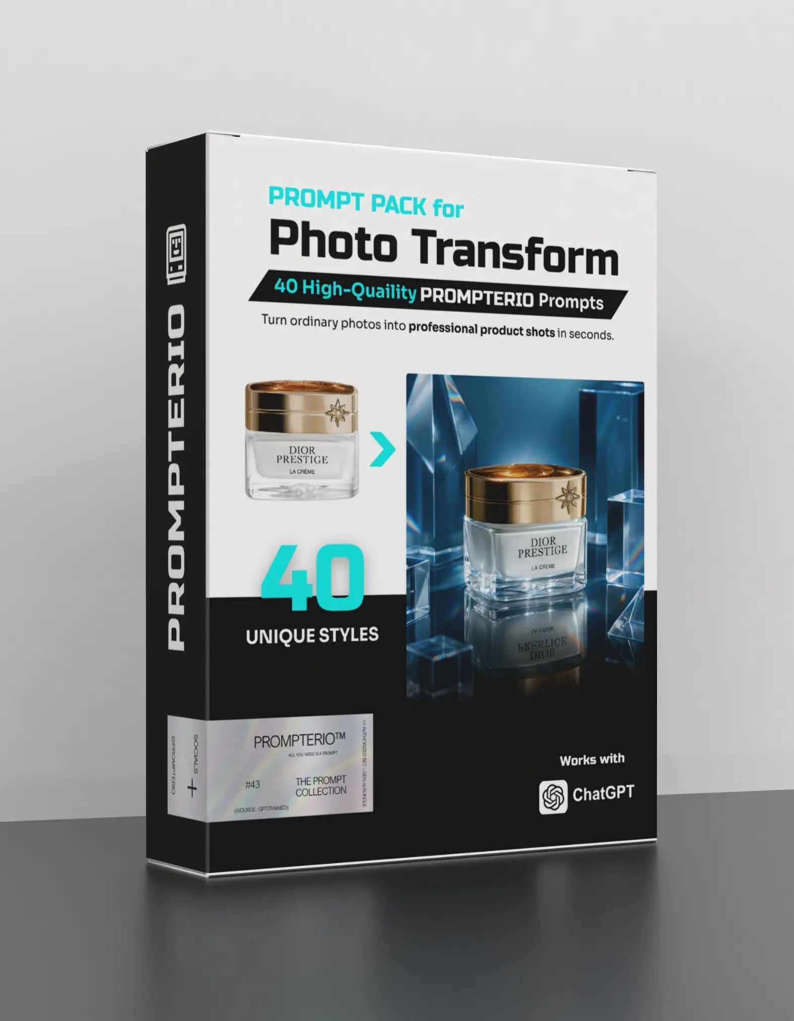 Product Photo Transform Pack – 40 Prompts | PROMPTERIO™